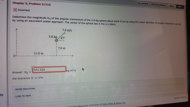 Solved Determine The Magnitude H O Of The Angular Momentum