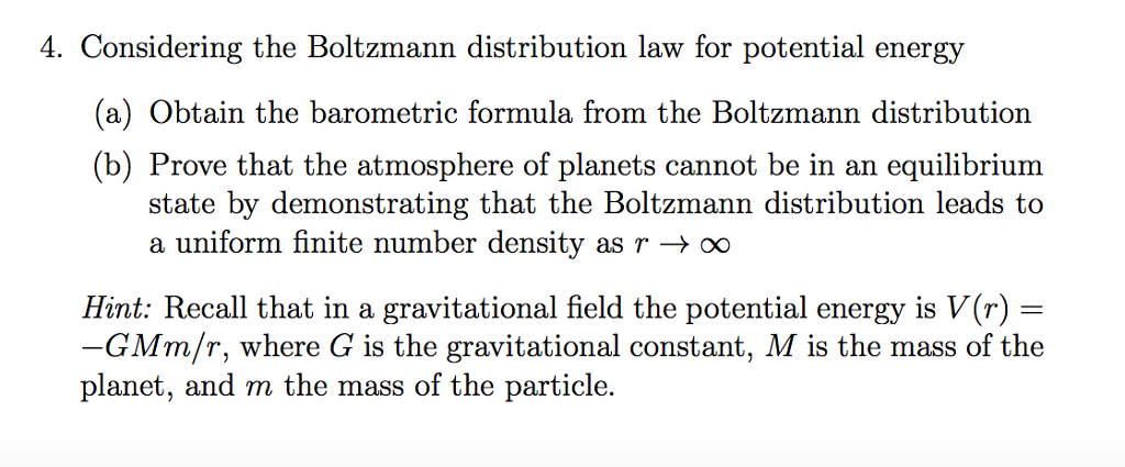 Considering the Boltzmann distribution law for | Chegg.com