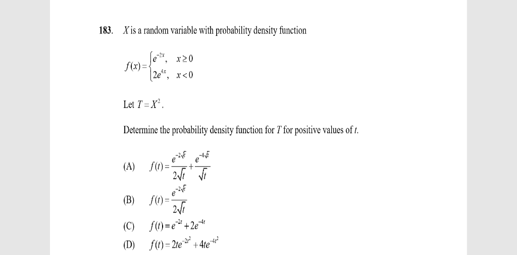 Solved 183. Xis a random variable with probability density | Chegg.com