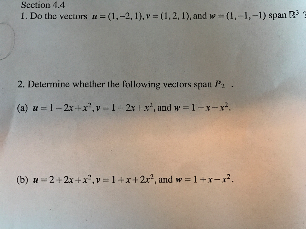Solved Do the vectors u = (1, -2, 1), nu = (1, 2, 1), and w | Chegg.com
