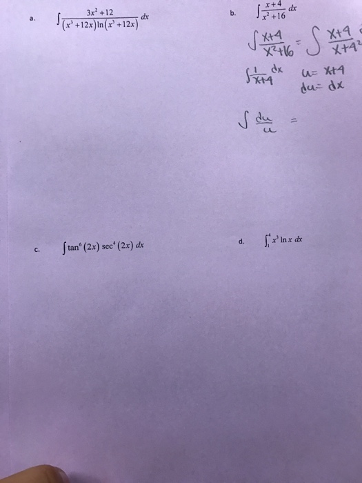 Solved integtal 3x^2 + 12/(x^2 + 12x) ln (x^2 + 12x) dx | Chegg.com