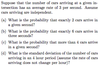 Solved Suppose that the number of cars arriving at a given | Chegg.com