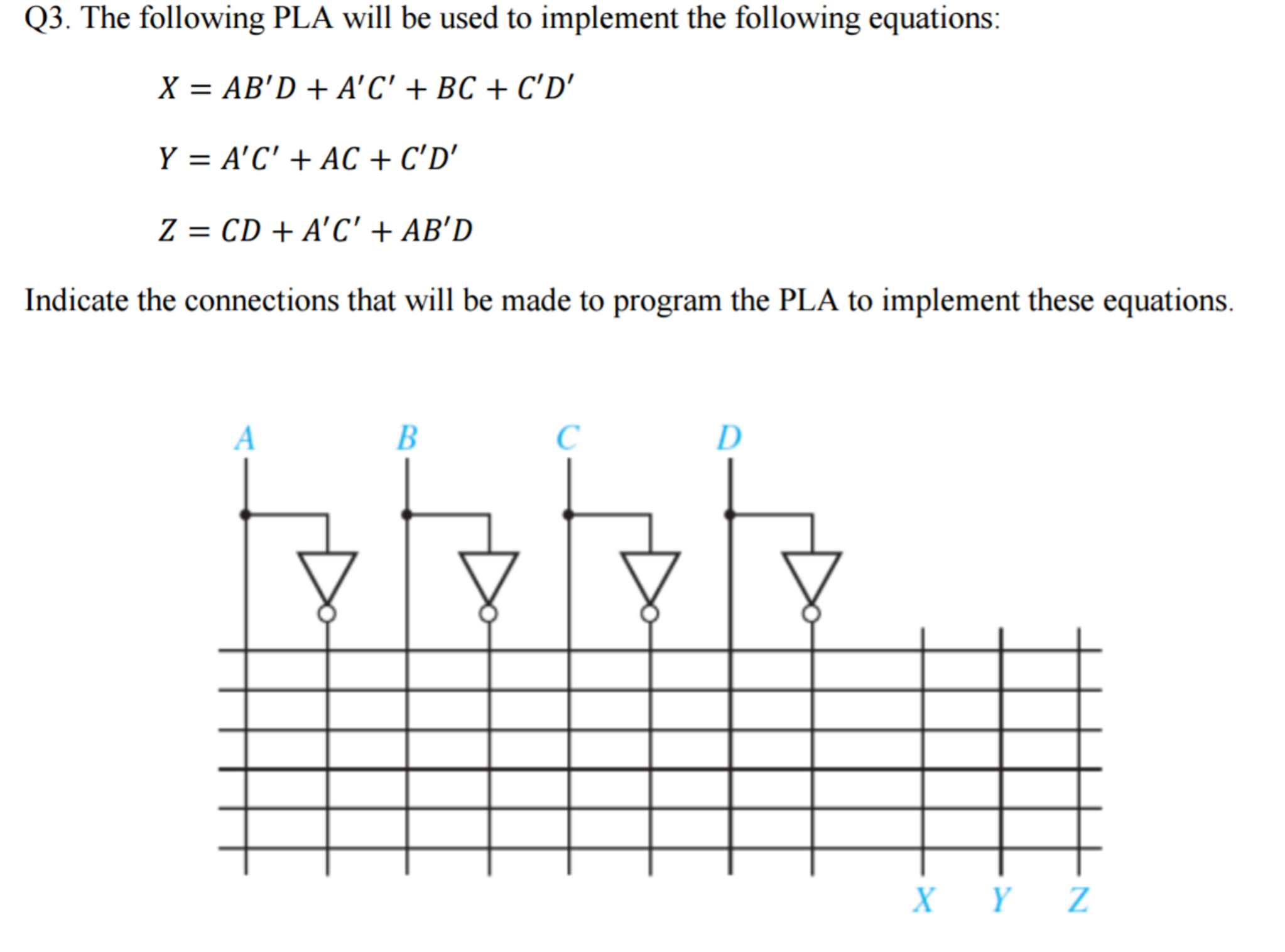 The following PLA will be used to implement the | Chegg.com