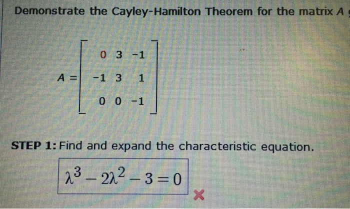 Solved Demonstrate the Cayley-Hamilton Theorem for the | Chegg.com