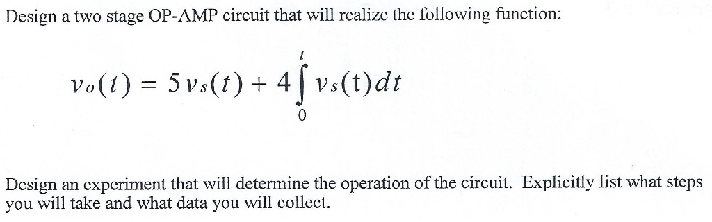 Solved Design a two stage OP-AMP circuit that will realize | Chegg.com