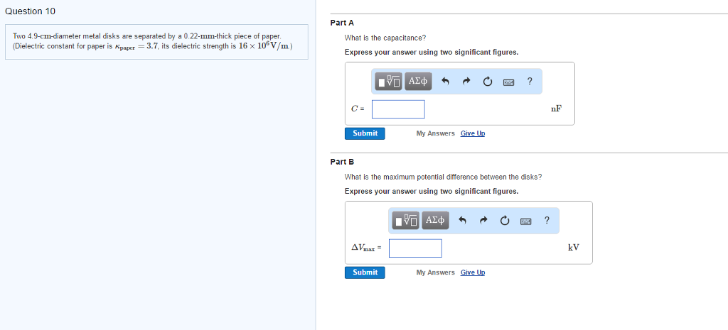 Solved Two 4 9-cm-diameter metal disks are separated by a | Chegg.com