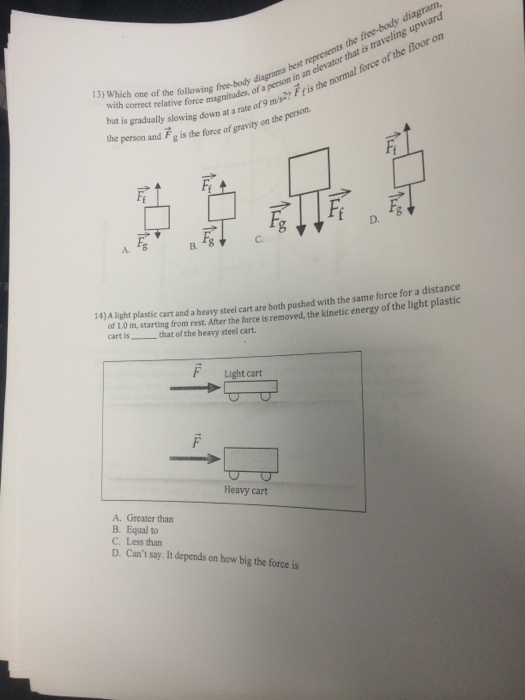 Solved Which one of the following free-body diagram best | Chegg.com