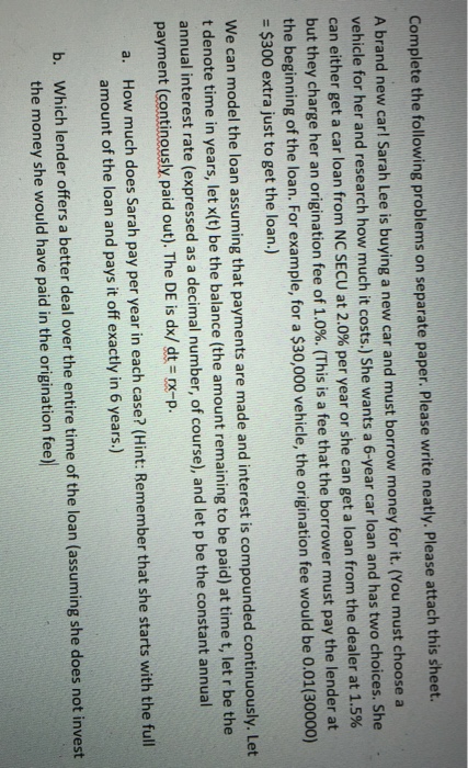 Solved Complete the following problems on separate paper. | Chegg.com