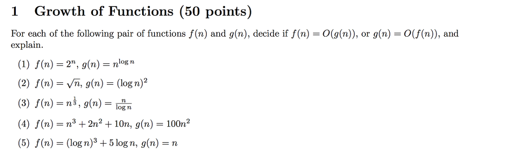 Solved For each of the following pair of functions f(n) and | Chegg.com