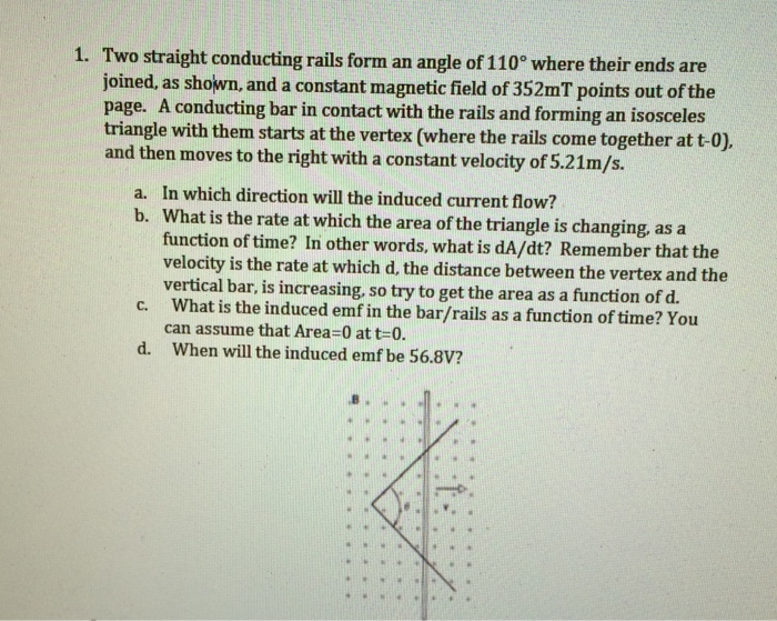 Solved Two straight conducting rails form an angle of 110 | Chegg.com