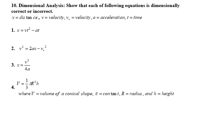 Solved 10. Dimensional Analysis: Show that each of following | Chegg.com