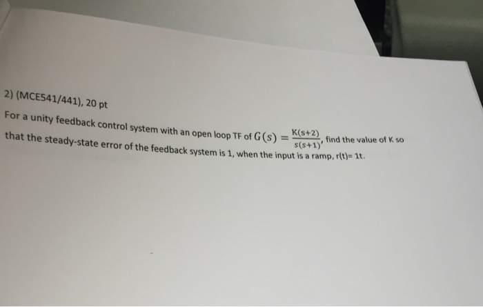 Solved For a unity feedback control system with an open loop | Chegg.com