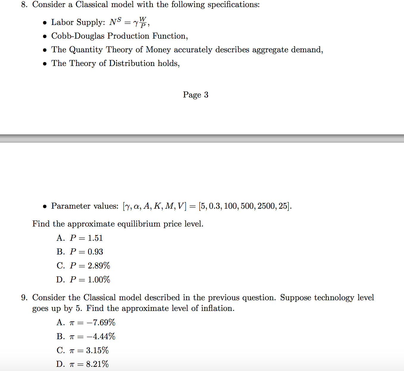 Solved 8. Consider a Classical model with the following | Chegg.com
