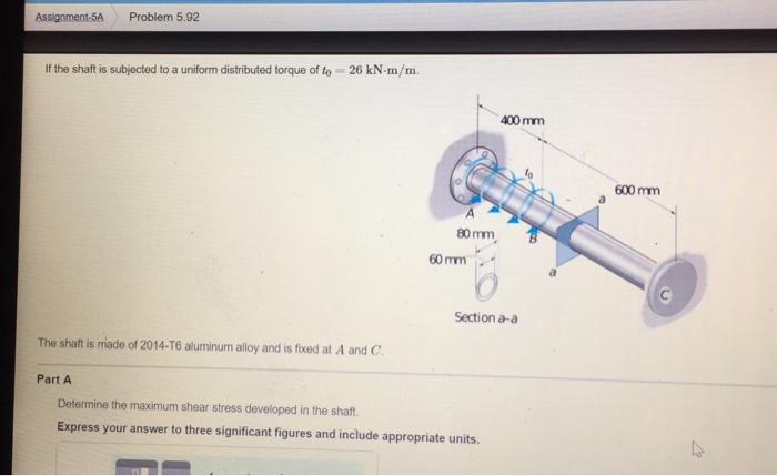 Solved If the shaft is subjected to a uniform distributed | Chegg.com