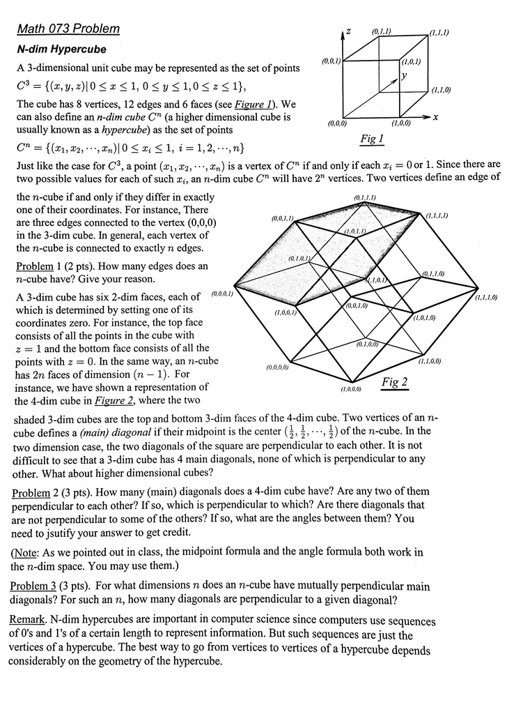 Solved N-dim Hypercube A 3-dimensional unit cube may be | Chegg.com