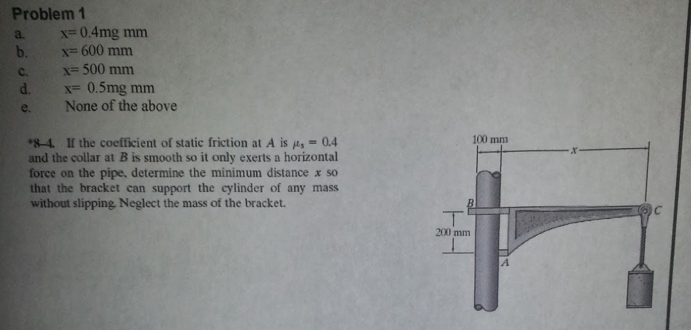 Solved If The Coefficient Of Static Friction At A Is Us 0 4