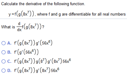 Solved Calculate the derivative of the following function. | Chegg.com