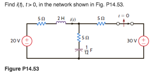 Solved Find i(t), t>0, in the network shown in Fig. P14.53 | Chegg.com