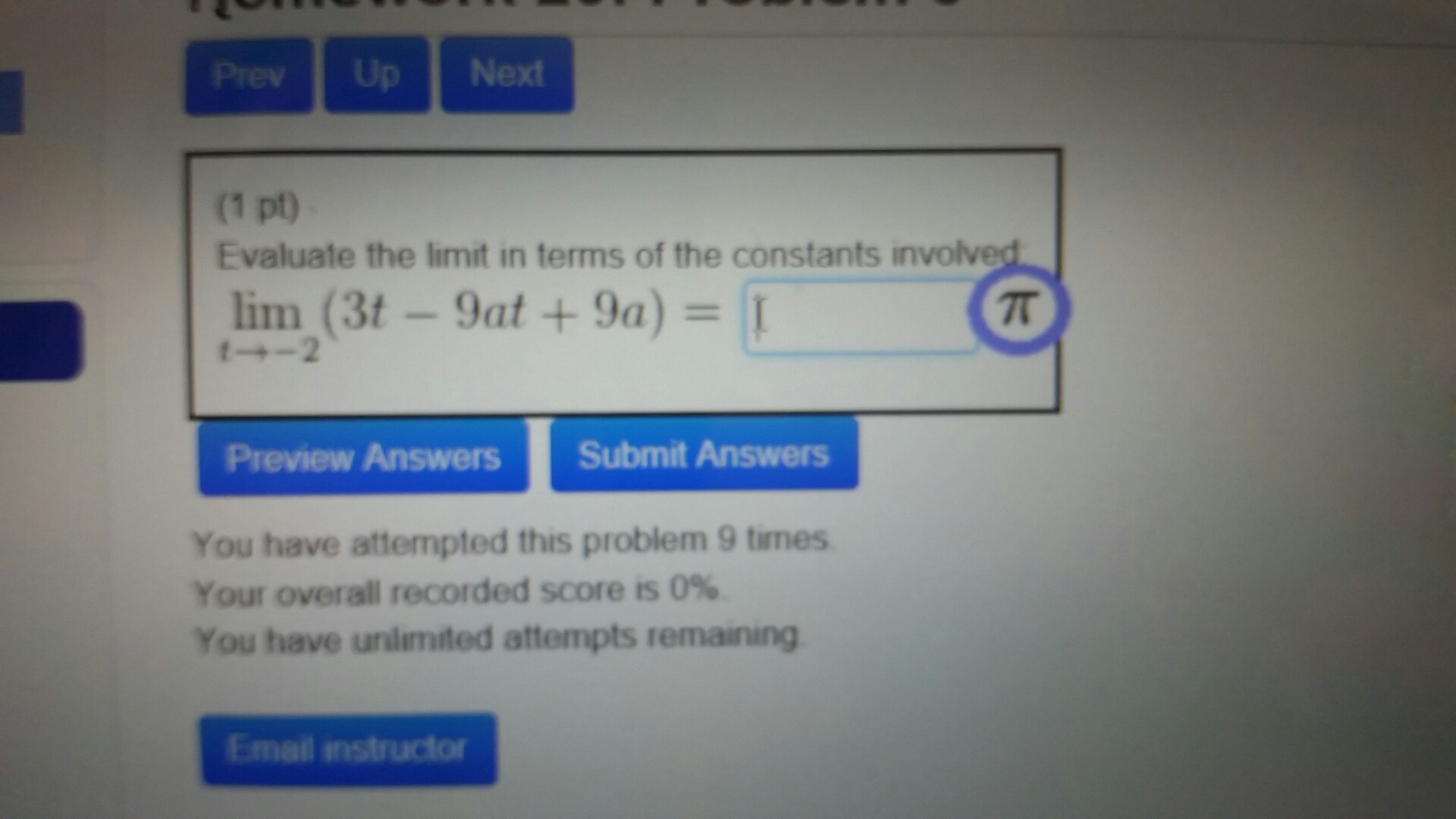 Solved (1 pt) Evaluate the limit in terms of the constants | Chegg.com