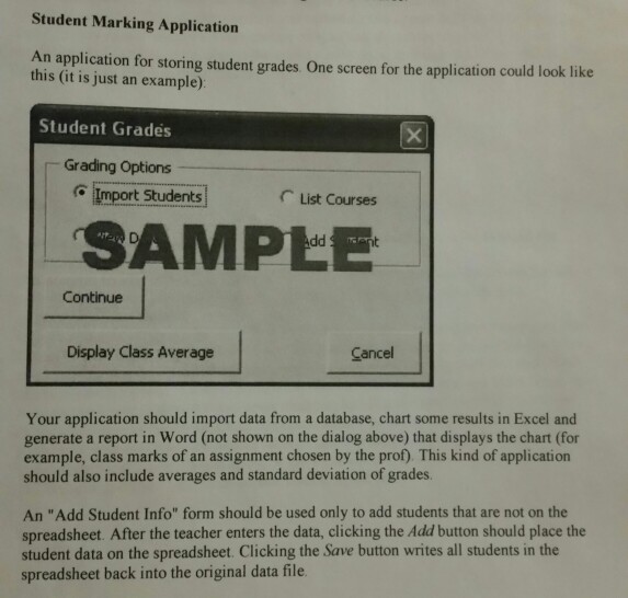 Student Marking Application An application for | Chegg.com