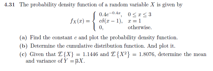 Solved 4.31 The probability density function of a random | Chegg.com