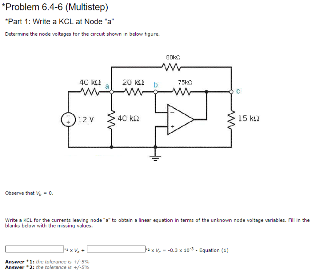 Solved *Problem 6.4-6 (Multistep) Part 1: Write a KCL at | Chegg.com