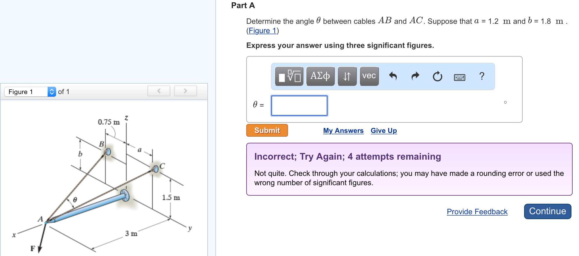Solved Determine the angle theta between cables AB and AC. | Chegg.com
