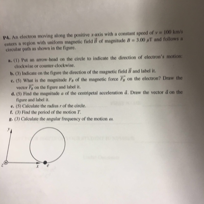 Solved An electron moving along the positive x-axis with a | Chegg.com
