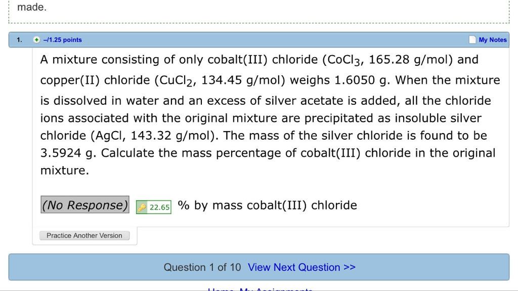 Solved A mixture consisting of only cobalt(III) chloride | Chegg.com