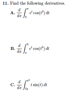 Solved Find the following derivatives. d/dx integral_3^x | Chegg.com