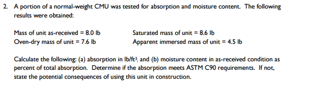 A portion of a normal-weight CMU was tested for | Chegg.com