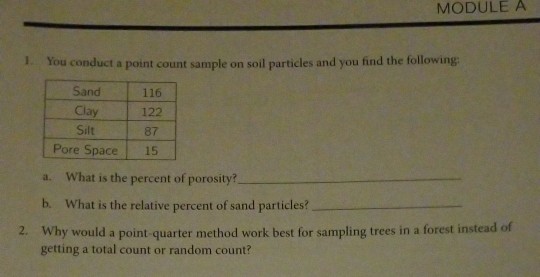 Solved MODULE A 1. You conduct a point count sample on soil | Chegg.com