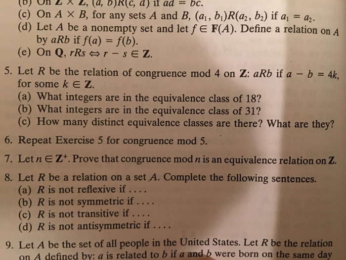 Solved Let R be the relation of congruence mod 4 on Z: aRb | Chegg.com