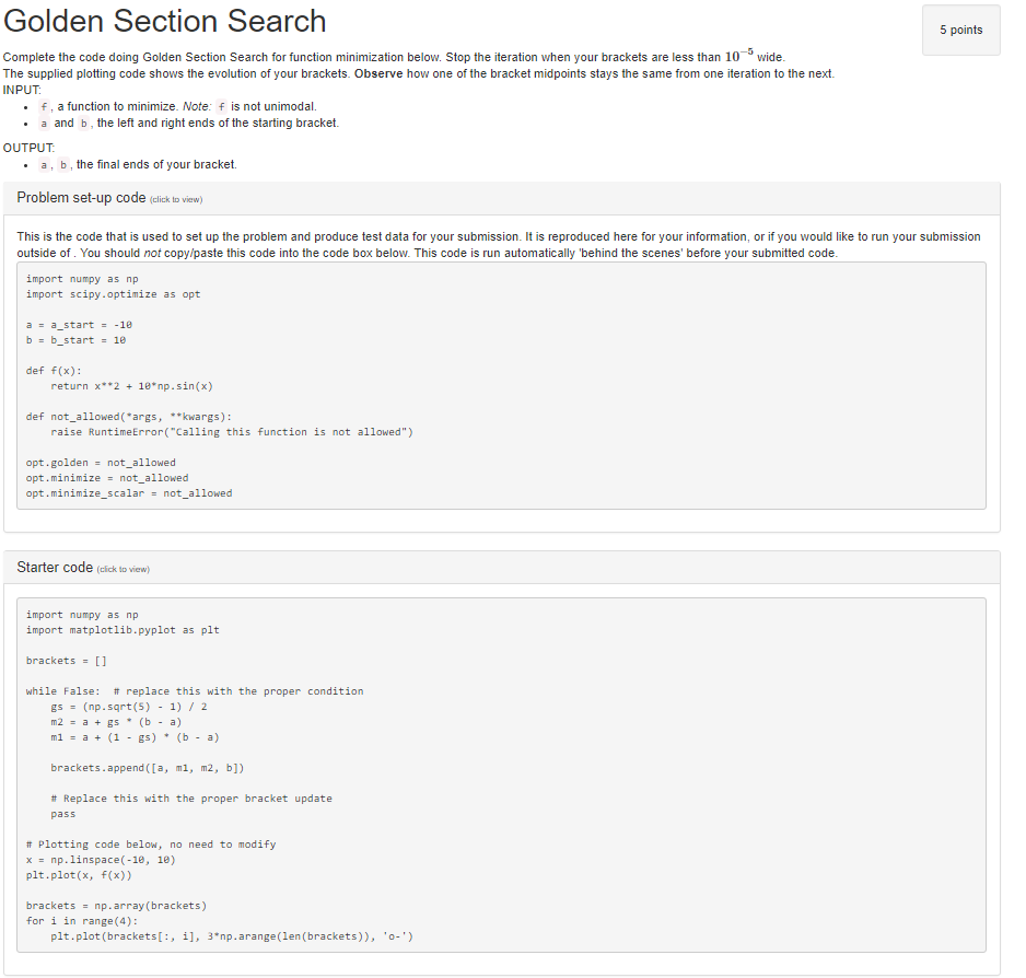Golden Section Search 5 points Complete the code | Chegg.com
