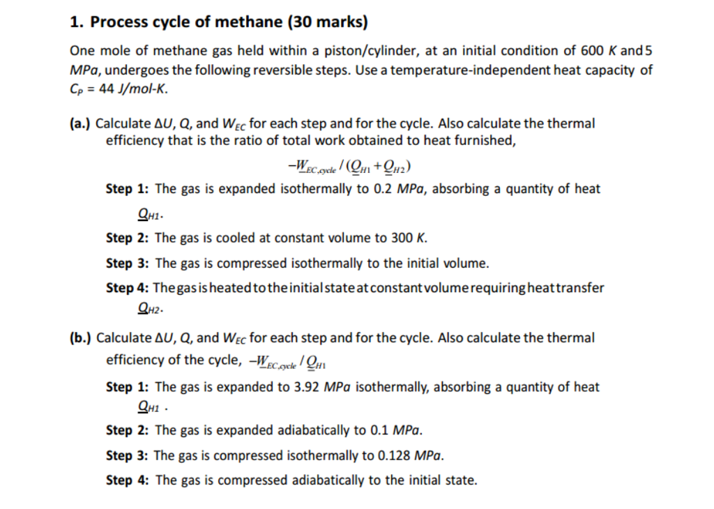 Solved One mole of methane gas held within a | Chegg.com Solved One mole of methane gas held within a | Chegg.com