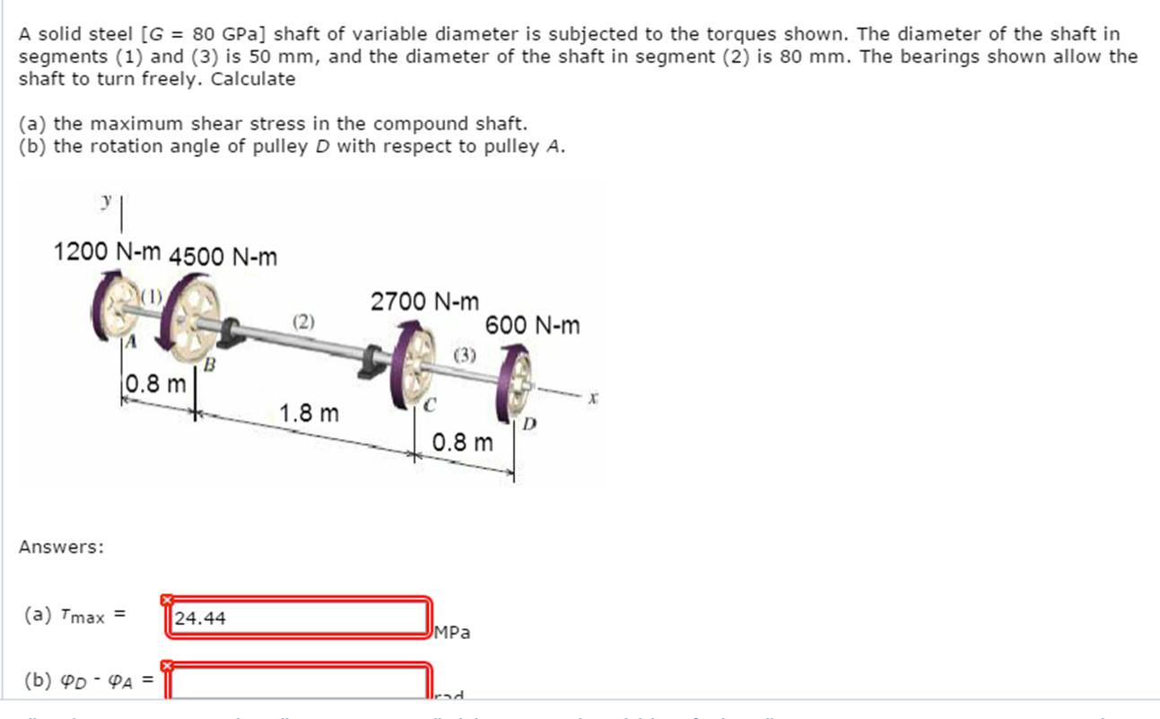 Solved A solid steel [G = 80 GPa] shaft of variable diameter | Chegg.com
