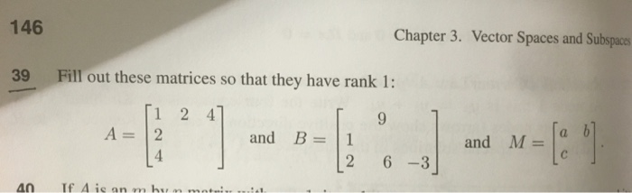 Solved Fill out these matrices so that they have rank 1: A = | Chegg.com