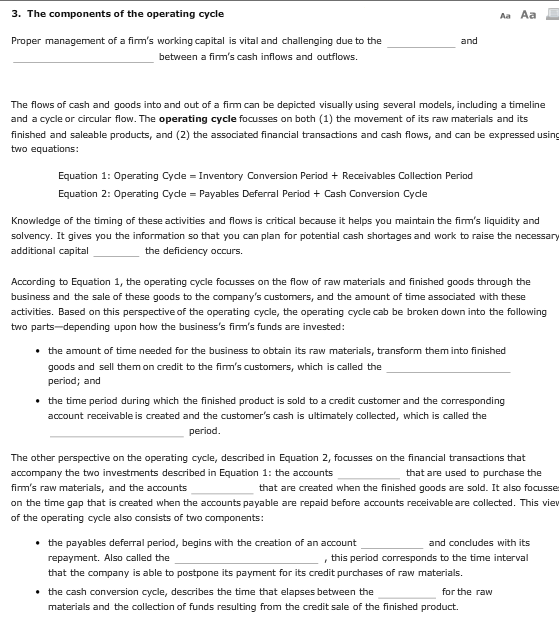 Solved 3. The components of the operating cycle Aa Aa Proper | Chegg.com
