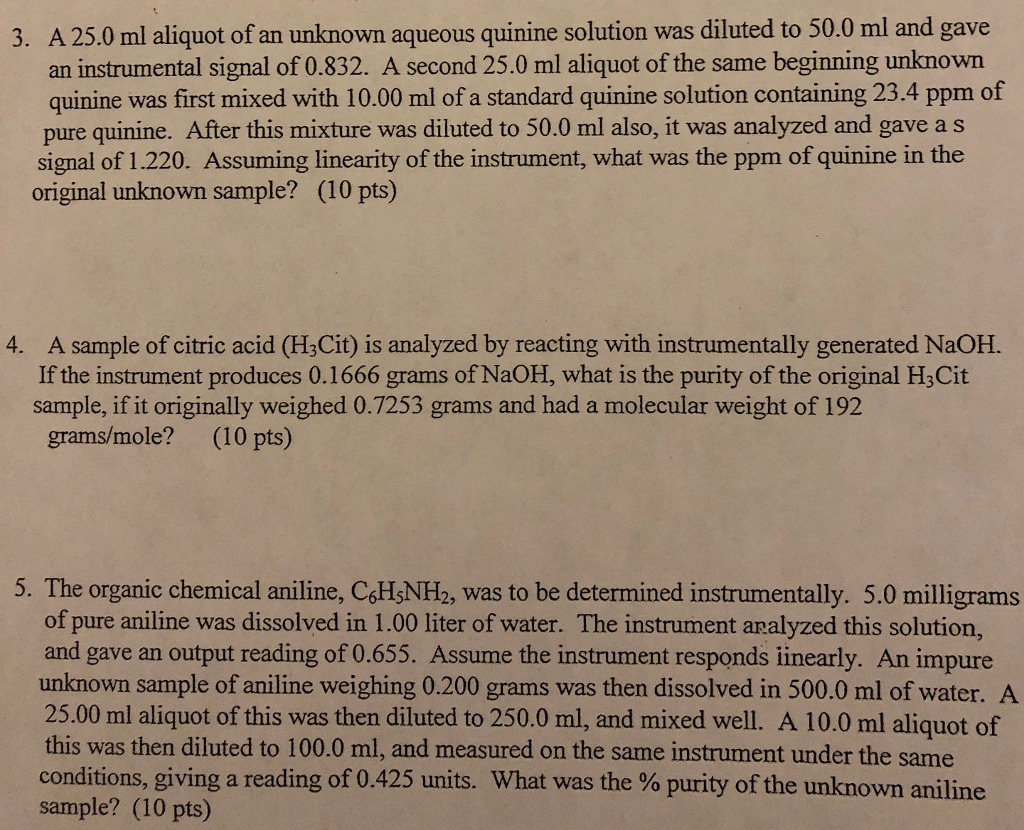 Solved A 25.0 ml aliquot of an unknown aqueous quinine | Chegg.com