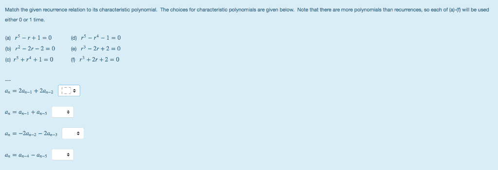 Solved Match the given recurrence relation to its | Chegg.com