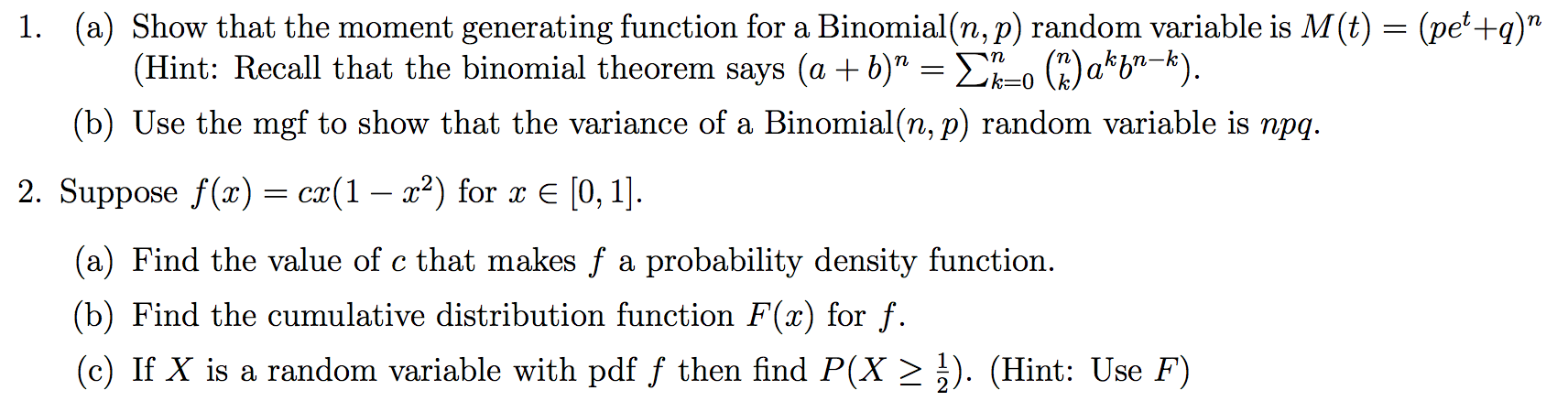 Solved 1. (a) Show that the moment generating function for a | Chegg.com