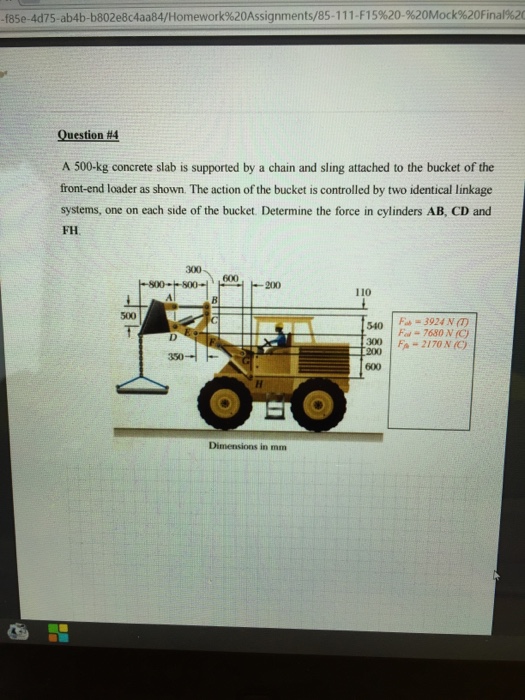 Solved A 500-kg concrete slab is supported by a chain and | Chegg.com