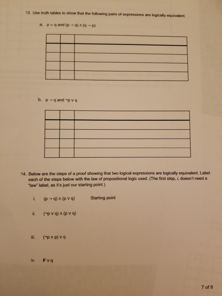 Solved Use truth tables to show that the following pairs of | Chegg.com