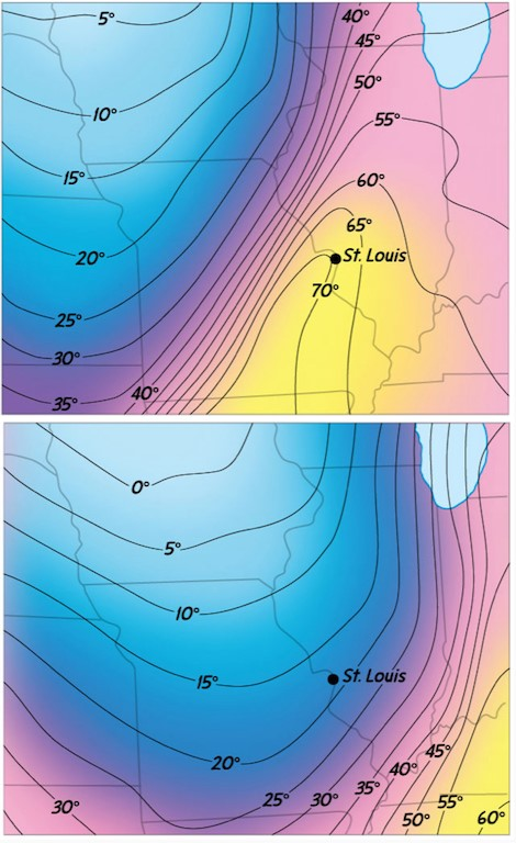 Solved The maps below show surface temperature with | Chegg.com