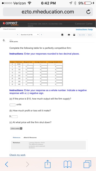 Complete the following table for a perfectly | Chegg.com