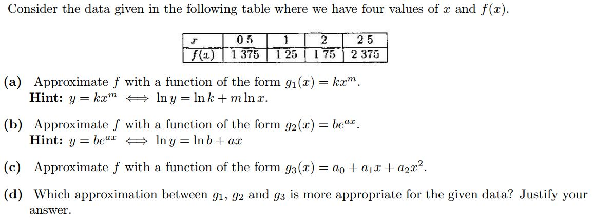 Solved Consider the data given in the following table where | Chegg.com