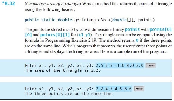 Solved Write a method that returns the area of a triangle | Chegg.com