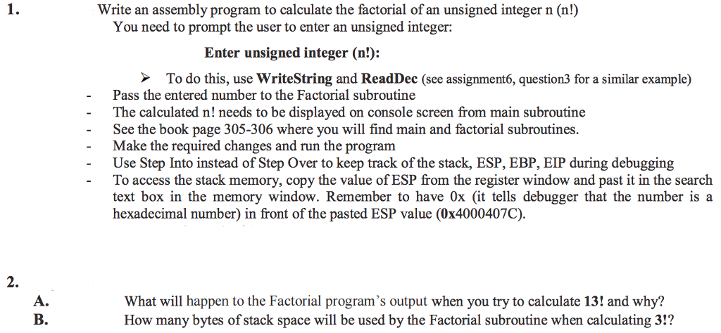 Write an assembly program to calculate the factorial | Chegg.com