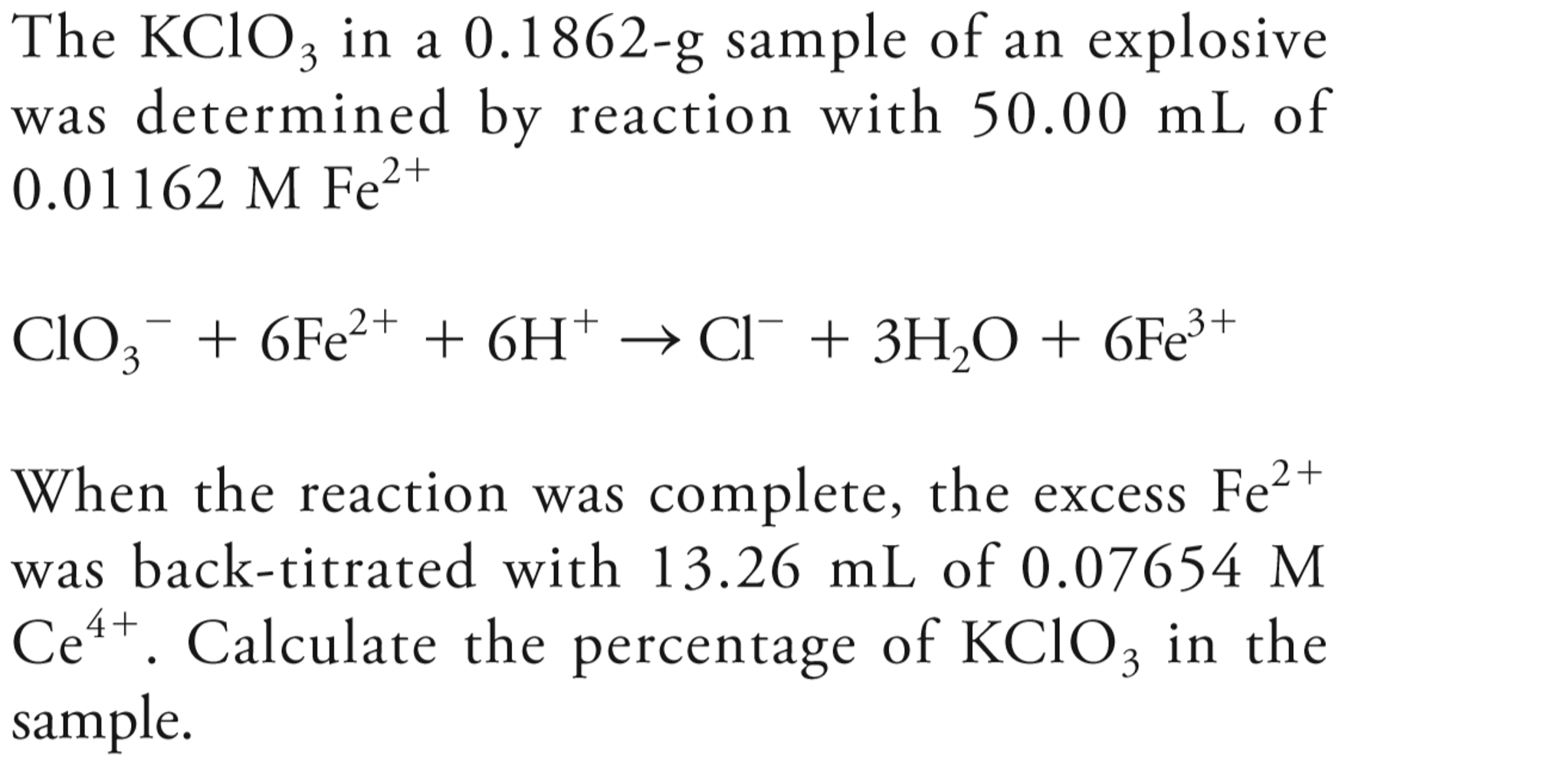 The KClO_3 in a 0.1862-g sample of an explosive was | Chegg.com