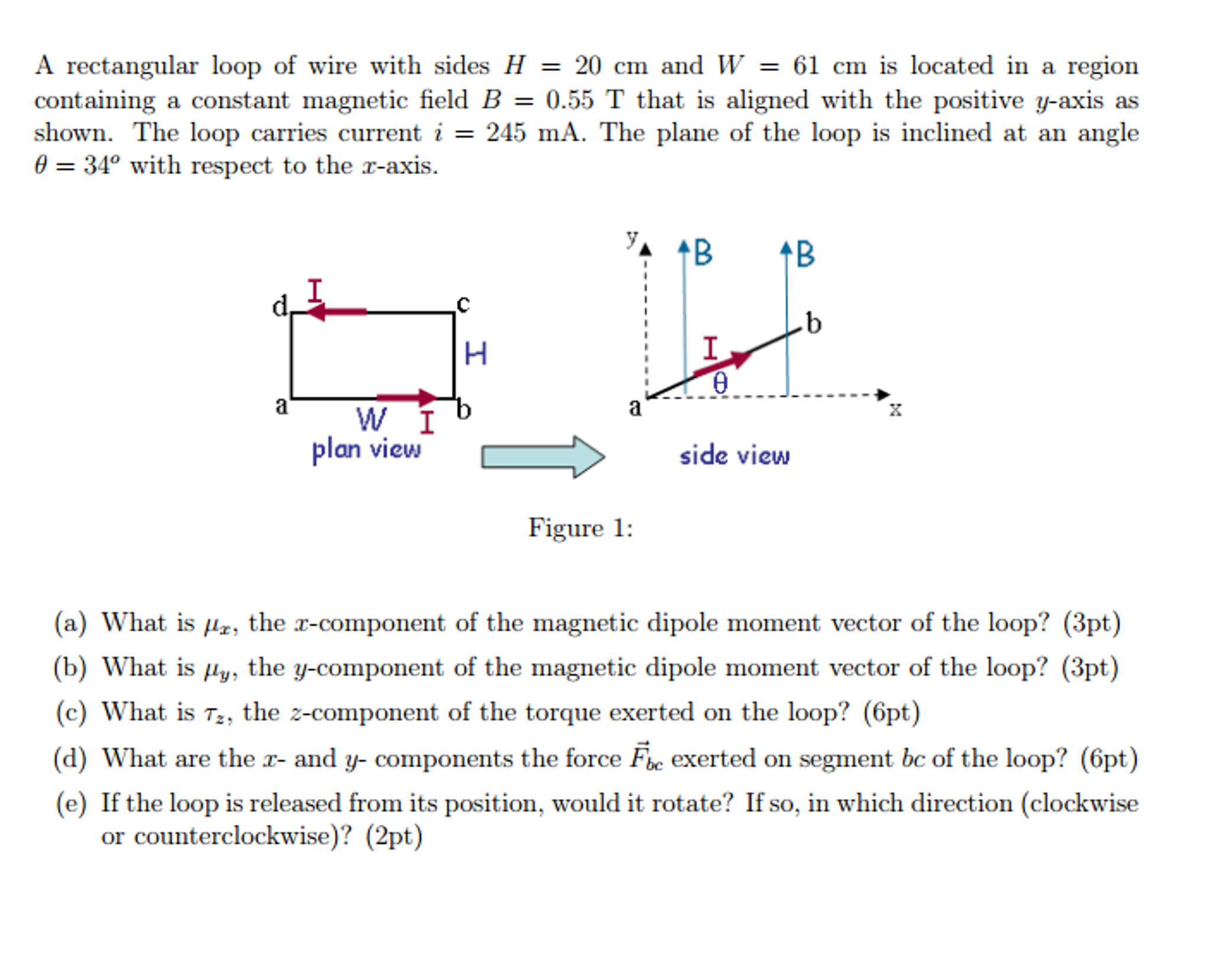 Solved A rectangular loop of wire with sides H = 20 cm and W | Chegg.com